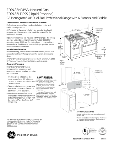 GE Monogram ZDP486LDPSS Range User manual | Manualzz