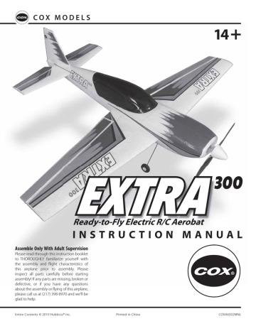 Extra 300 Ready-to-Fly Electric R/C Aerobat Instruction Manual | Manualzz