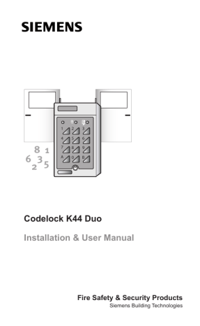 Siemens Codelock K44 Duo Installation & User Manual | Manualzz