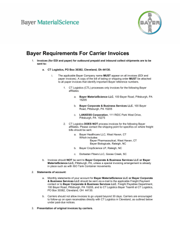 Bayer Carrier Invoice Instructions | Manualzz