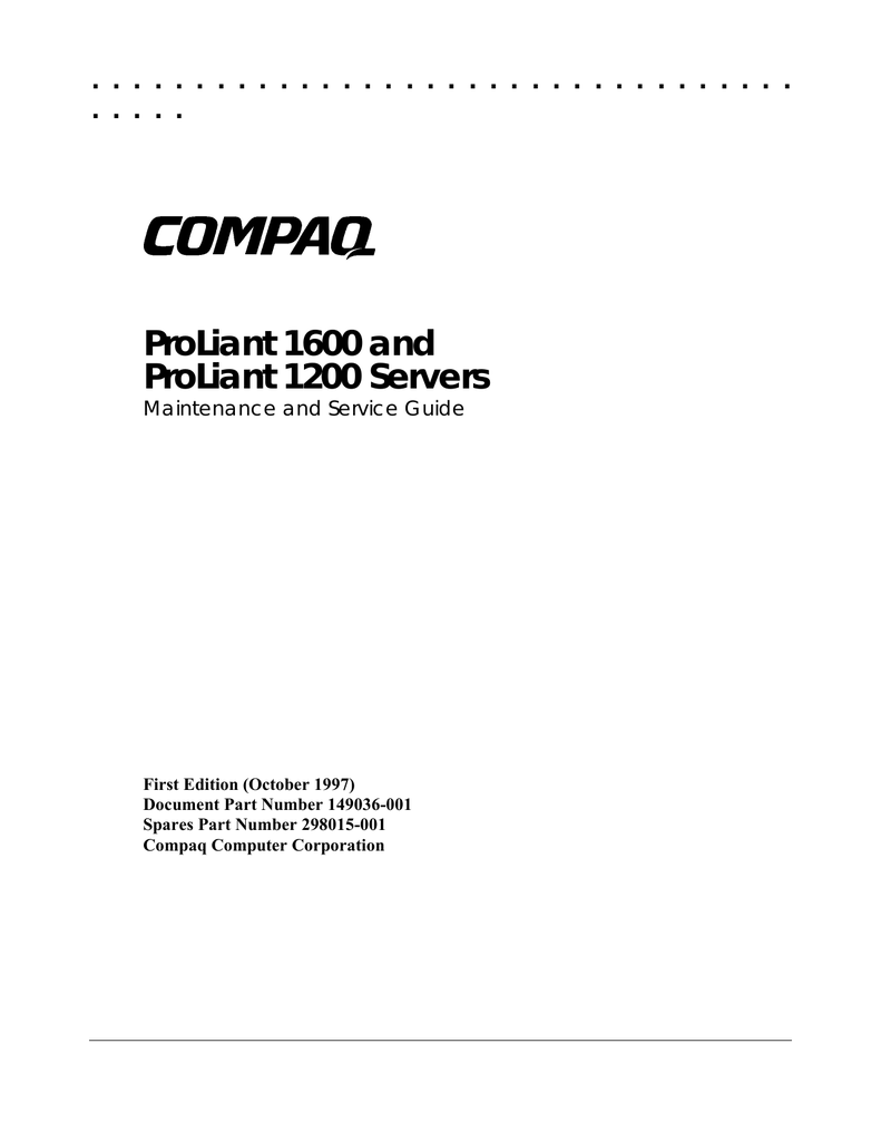 Compaq ProLiant 1600 Specifications | Manualzz
