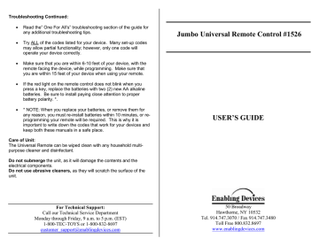 Jumbo Universal Remote Control #1526 User's Guide | Manualzz