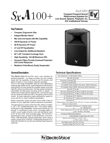 Electro-Voice SxA100+ Data Sheet | Manualzz