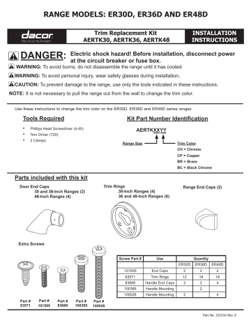 Dacor Range ER30D, ER36D, ER48D Installation Instructions | Manualzz