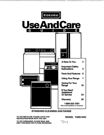 Estate gas range TGR51WO User Guide | Manualzz