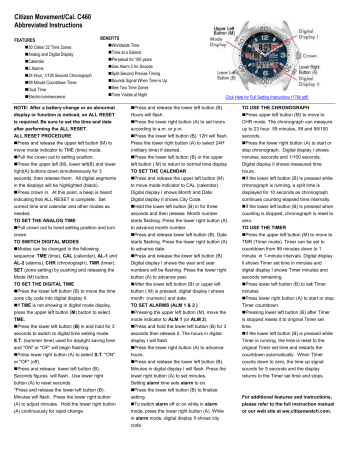 Citizen C460 Abbreviated Instructions | Manualzz
