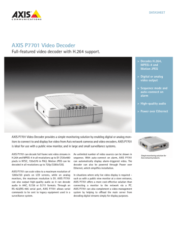 Axis P7701 Video Decoder Data Sheet | Manualzz