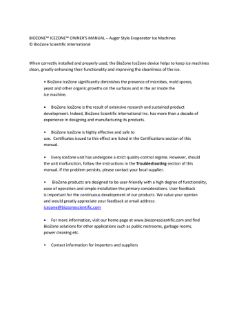 BioZone Scientific International ICEZONE Owner's Manual | Manualzz