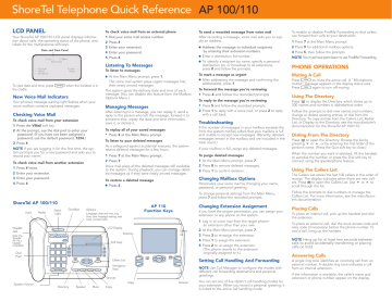 AP110 | User manual | ShoreTel Telephone Quick Reference AP 100/110 ...