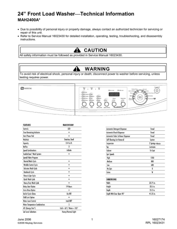 Maytag MAH2400AW Technical information | Manualzz