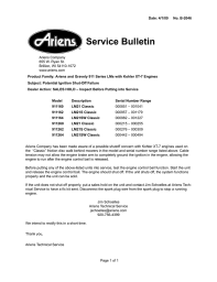 Ariens 911264 LM21SW Classic - Service Bulletin