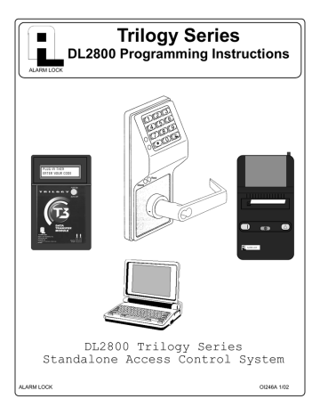 Alarm Lock Trilogy DL2800 Programming instructions | Manualzz