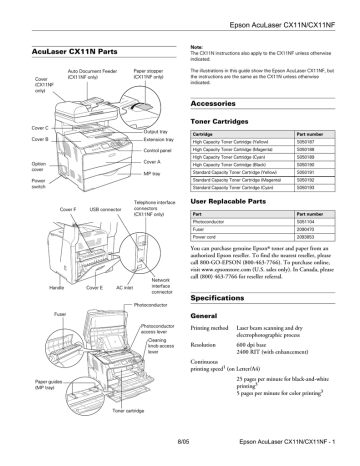 Epson AcuLaser CX11N Specifications | Manualzz