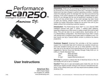 ADJ Performance Scan 250 User manual | Manualzz