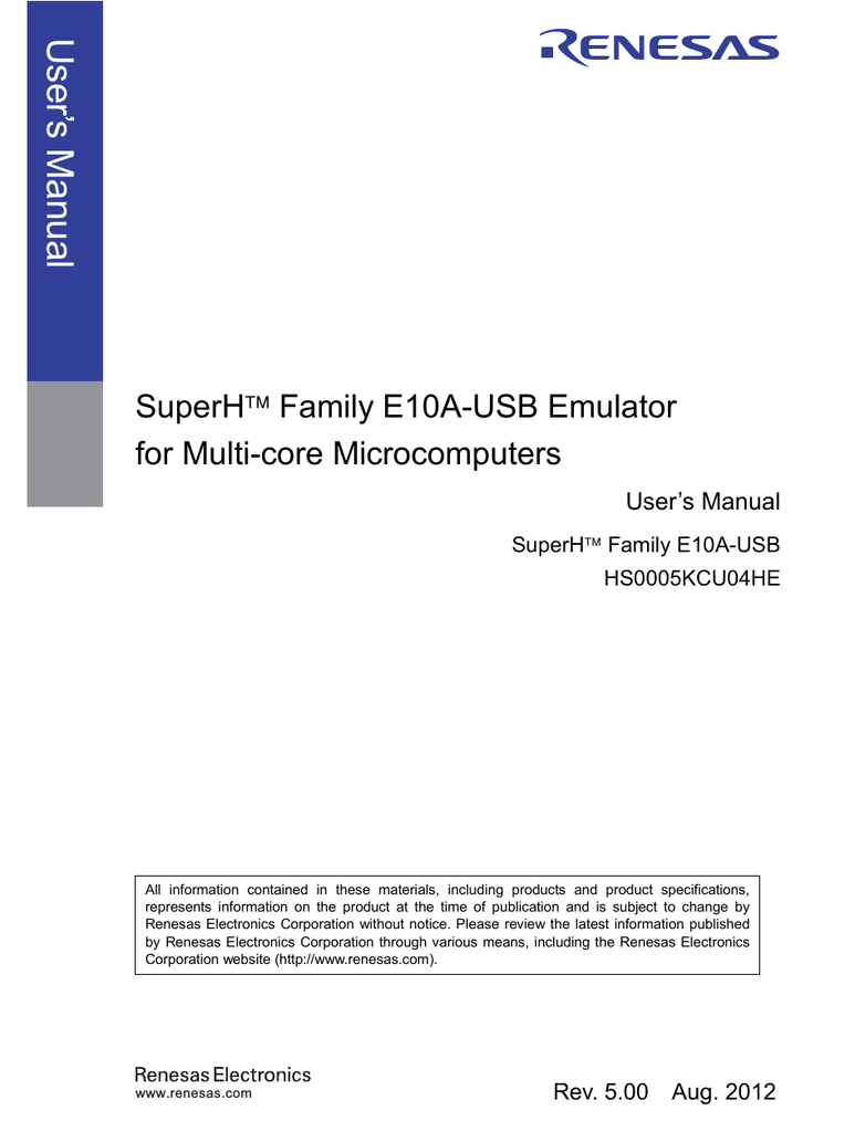 Renesas SuperH Family E10A-USB User`s manual | Manualzz