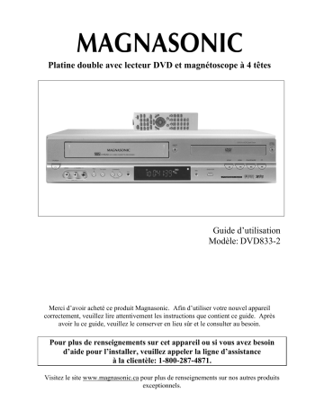 Magnasonic DVD833-2 Dual Deck DVD & 4 Head Hi-Fi VCR Manuel utilisateur ...