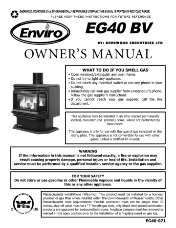 Enviro EG40 BV NG Owner's Manual | Manualzz