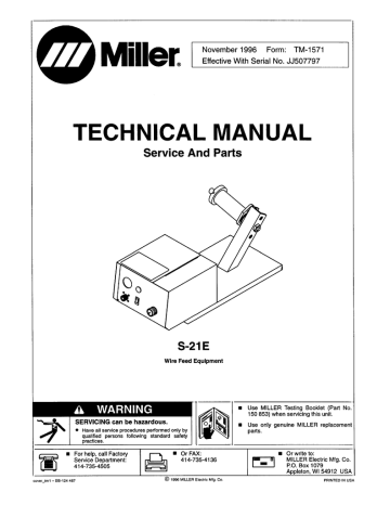 Miller Wire Feed Equipment S-21E Technical Manual | Manualzz