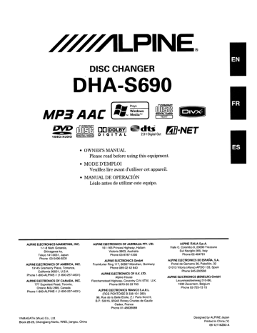 ALPINE Disc changer DHA-S690 Owner's Manual | Manualzz