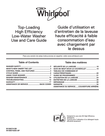 Whirlpool WTW5000DW 4.3-cu ft High Efficiency Top-Load Washer Use and ...