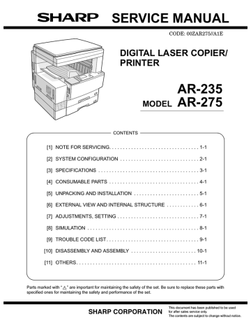 SHARP AR 235, AR 275 Service Manual | Manualzz