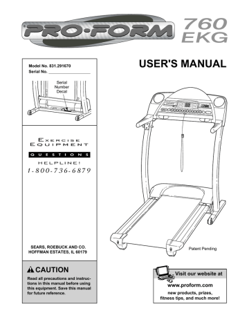 PRO-FORM 760 EKG 831.291670 User's Manual | Manualzz