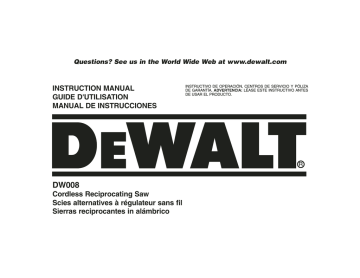 DEWALT DW008 Cordless Reciprocating Saw Instruction Manual | Manualzz