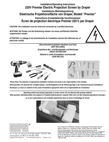 Draper Premier 220V Projection Screen Installation/Operating ...