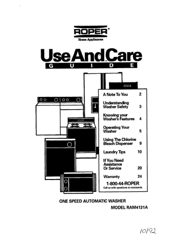 ROPER washing machine RAM4131A User Guide | Manualzz