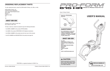 ProForm 615 ELLIPTICAL User`s manual | Manualzz