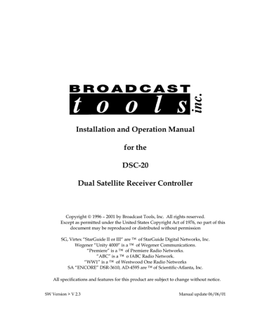 Dual Satellite Receiver Controller DSC-20 Manual | Manualzz
