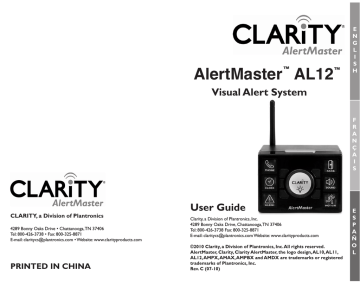 Clarity AL12 Visual Alert System Remote Receiver User guide | Manualzz