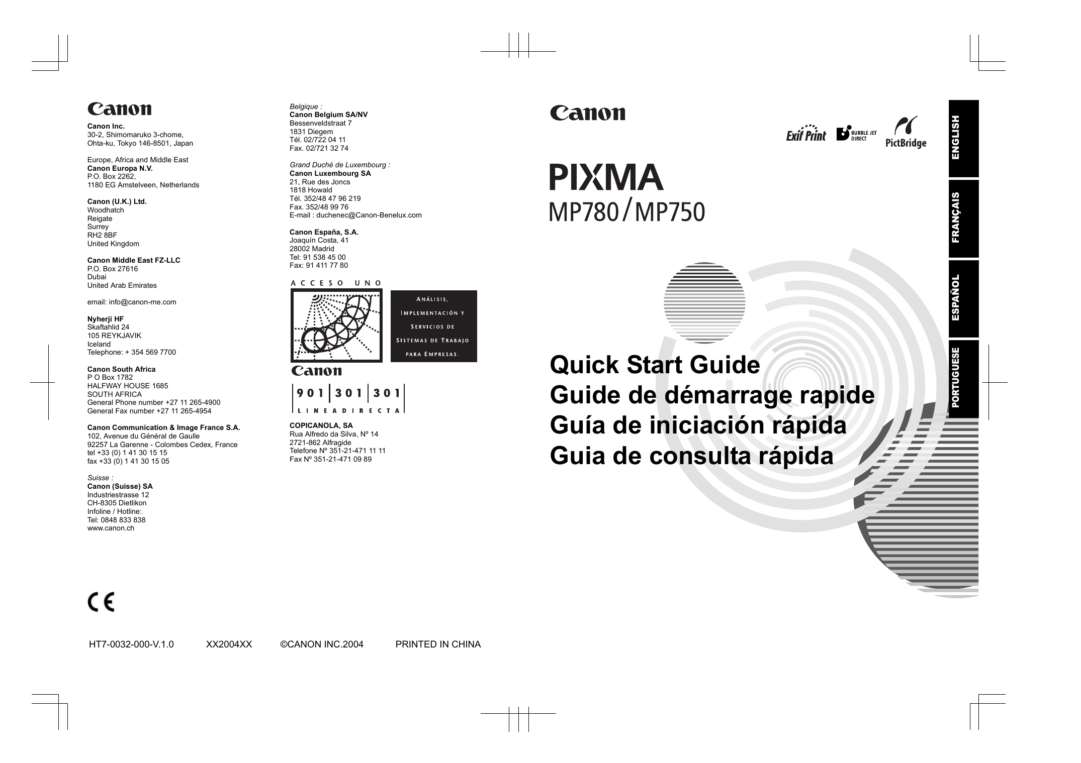 Canon | PIXMA MP750 | User manual | MP780/MP750 Quick Start Guide ...