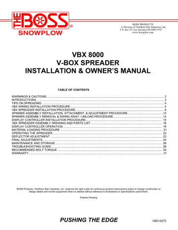 BOSS VBX 8000 V-Box Spreader Installation & Owner's Manual | Manualzz