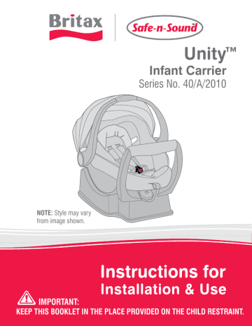 Britax Unity Instructions For Installation And Use Manual | Manualzz