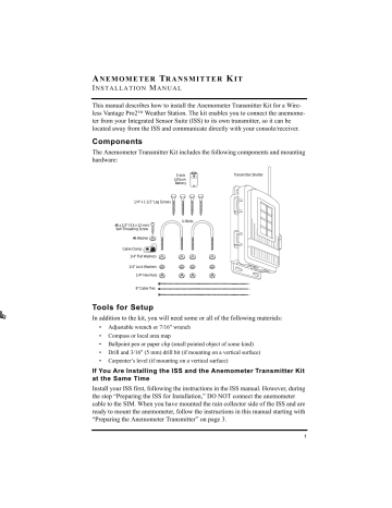 Davis Instruments Anemometer Transmitter Kit Installation manual | Manualzz
