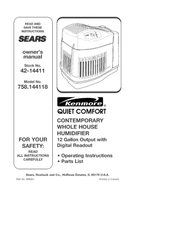 Kenmore 758.144118 Humidifier Owner's Manual | Manualzz