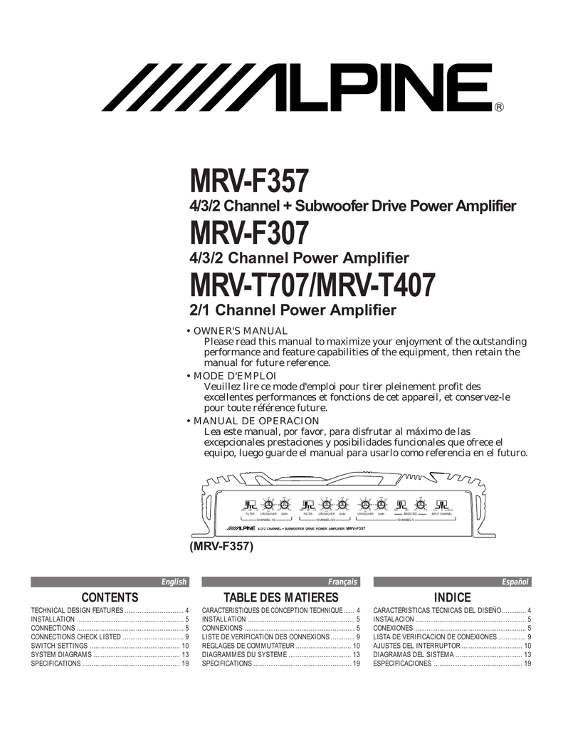 Alpine 2/1 channel power amplifier mrv-t407