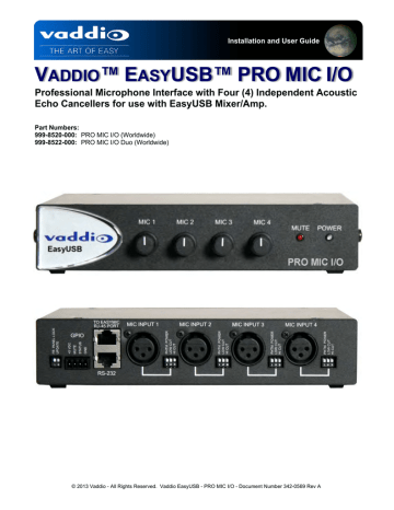 VADDIO EASYUSB PRO MIC I/O Installation guide | Manualzz