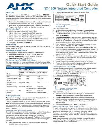 AMX | User manual | Quick Start Guide - NX-1200 NetLinx Integrated Controller | Manualzz