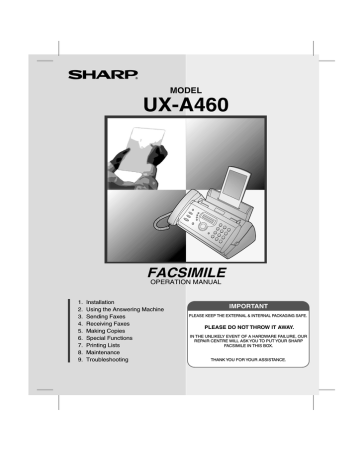 Sharp UX A460 Fax Machine Operation Manual | Manualzz