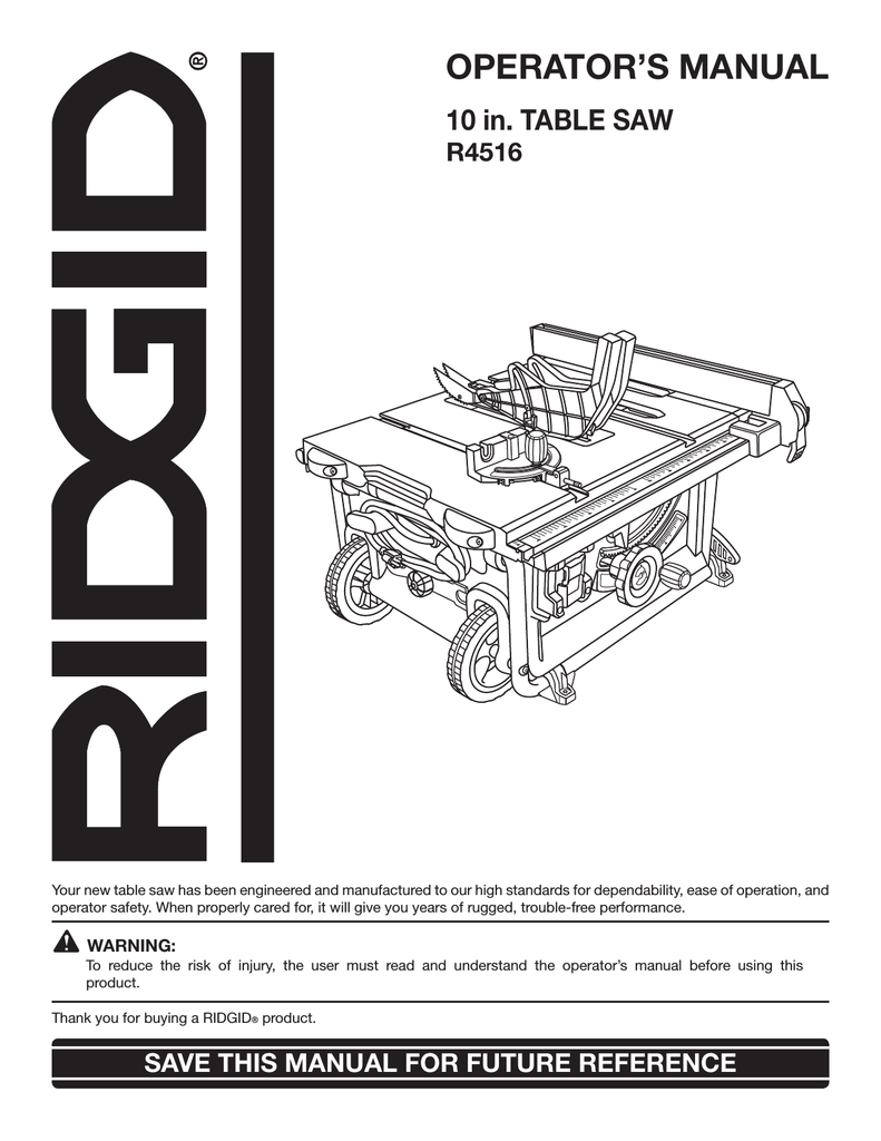 Ridgid R4512 Table Saw Manual