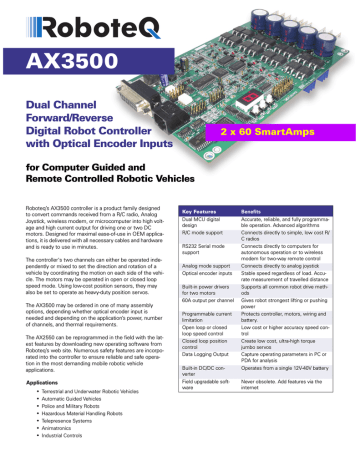 RoboteQ AX3500 Robotics User manual | Manualzz
