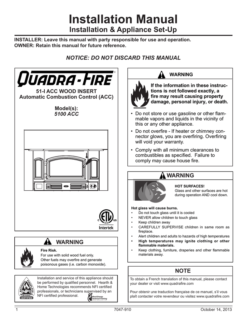 Quadra-Fire 5100-I ACC Installation manual | Manualzz