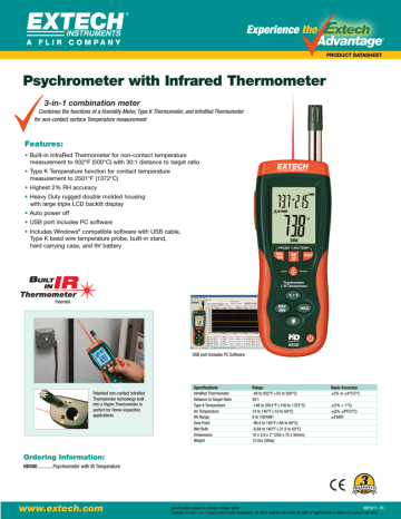Extech Instruments HD500 Psychrometer Datasheet | Manualzz