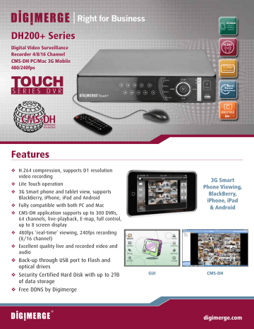Digimerge DH200 Plus Series Touch Series DVRs Spec Sheet | Manualzz