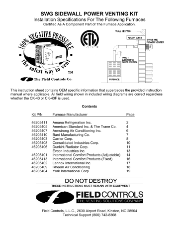Field Controls SWG Sidewall Power Venter Instruction Sheet | Manualzz