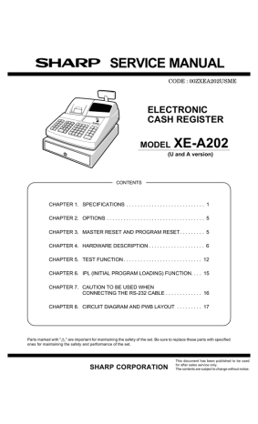 SHARP XE-A202 U and A Cash Register Service Manual | Manualzz