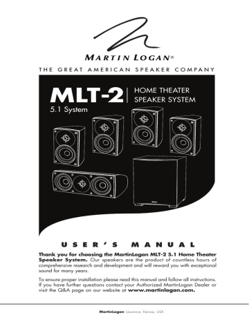 MartinLogan MLT-2 User's Manual | Manualzz