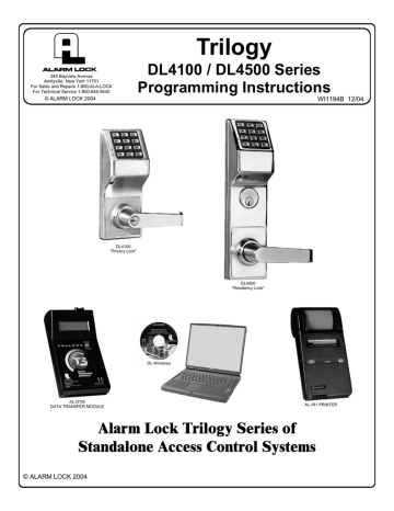 Alarm Lock Trilogy DL4100 Series Addendum Programming Instructions ...